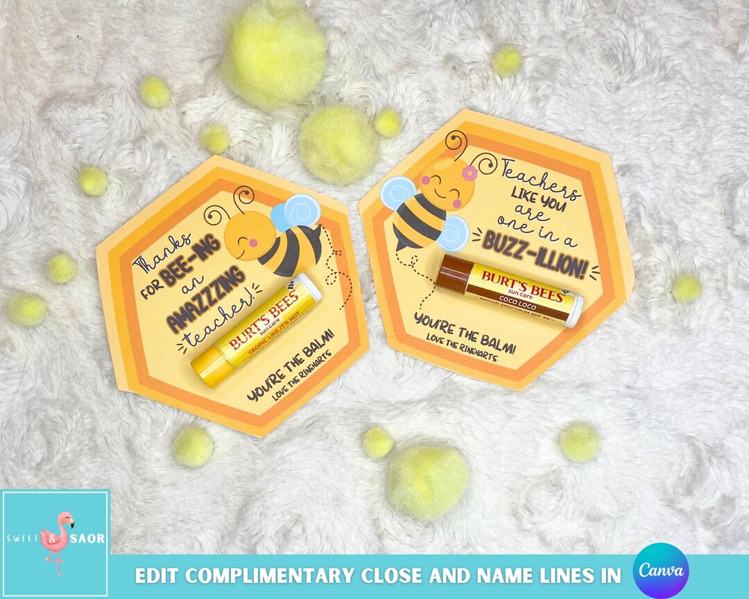 Printable Teacher Appreciation Lip Balm Holder, Bee Lip Balm Thank You ...