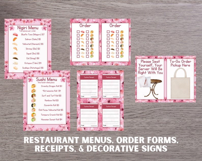Sushi Restaurant Dramatic Play Set: Printable Pretend Play (PDF ...