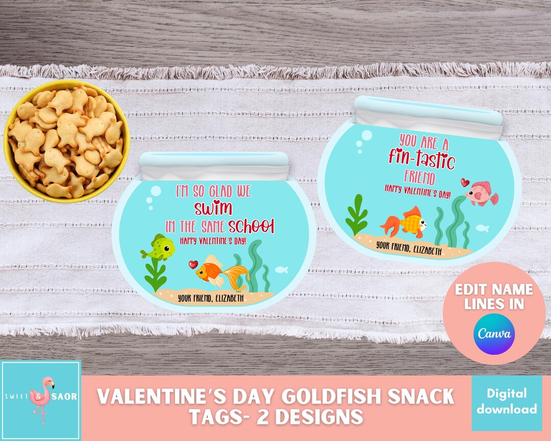 Printable Valentine Goldfish Snack Tag, Classroom Valentine Exchange ...