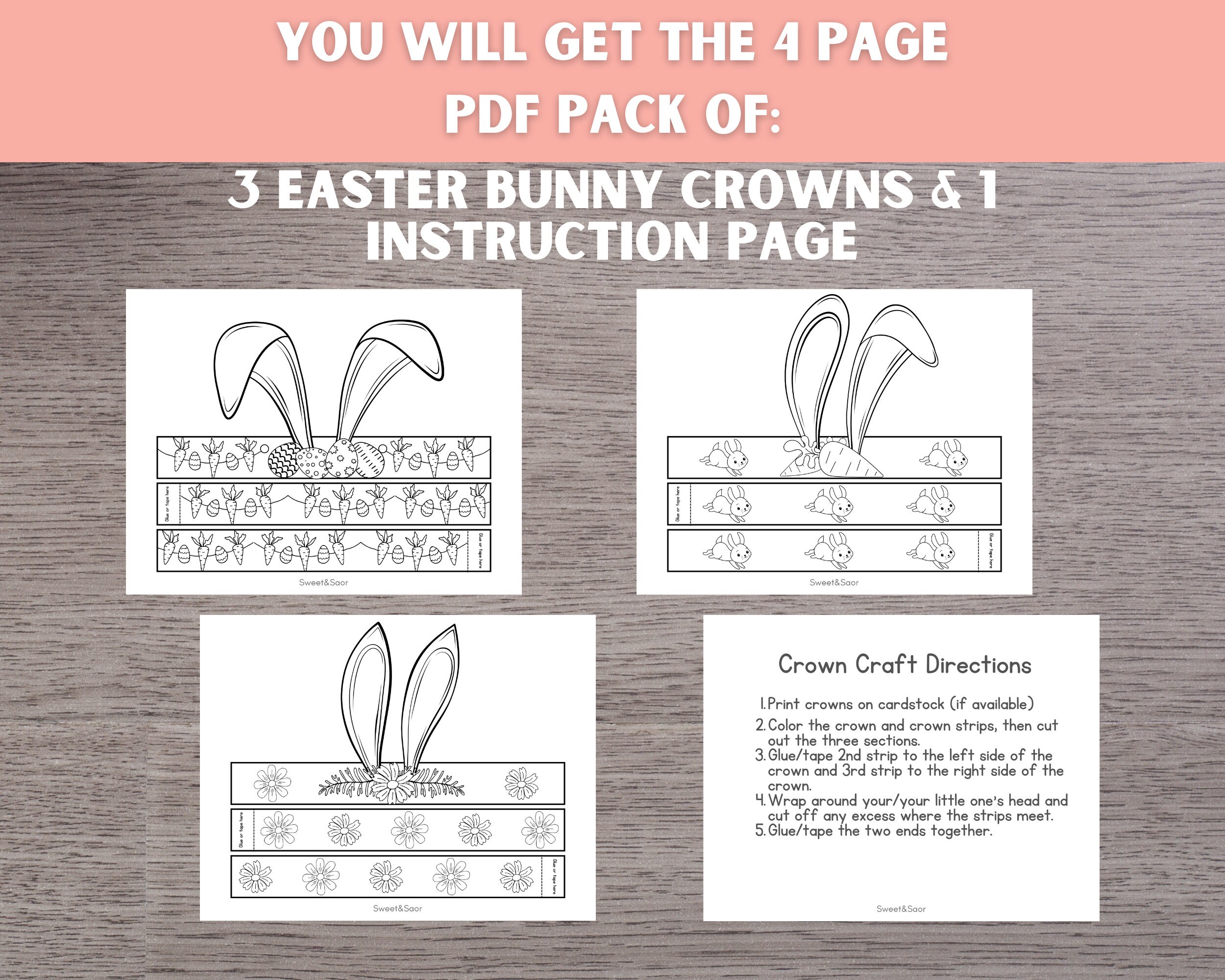 Easter Bunny Ears Paper Crown Craft, Paper Hat Coloring, Easter Party ...