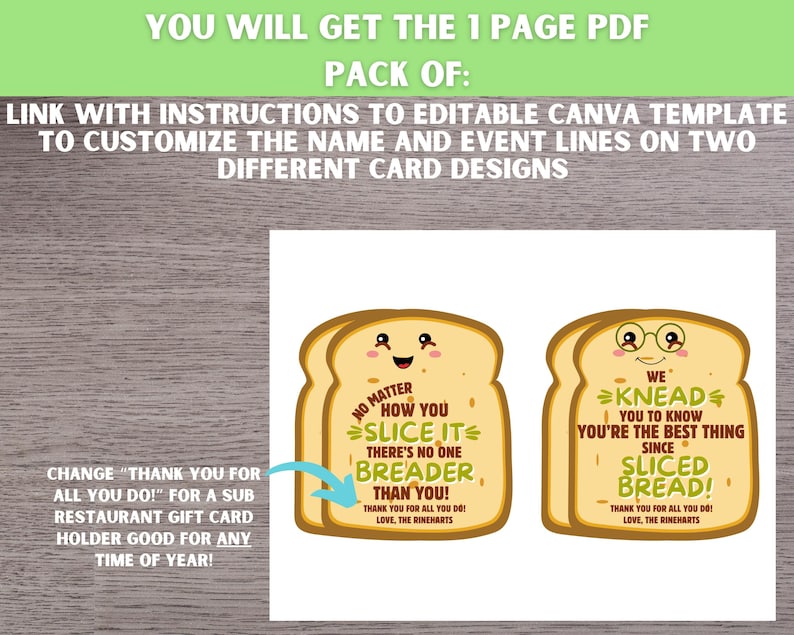 Sandwich Gift Card Holder Printable, Personalized Teacher Appreciation ...