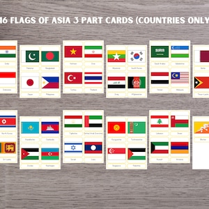 ASIA Flags Coloring Pages, Flags of Asia Flash Cards, Montessori Asian ...