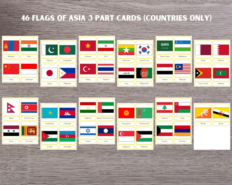 ASIA Flags Coloring Pages, Flags of Asia Flash Cards, Montessori Asian ...