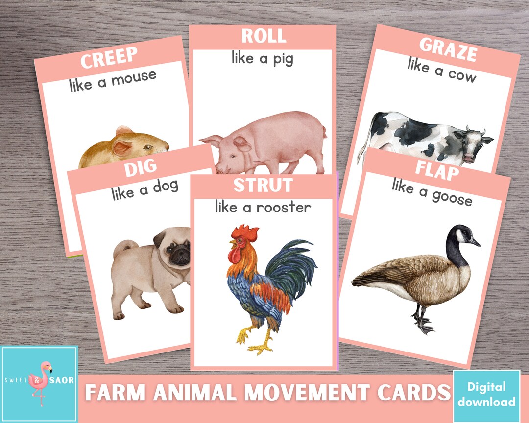 Animal Movement Cards Farm Movement Cards Calming Activity - Etsy