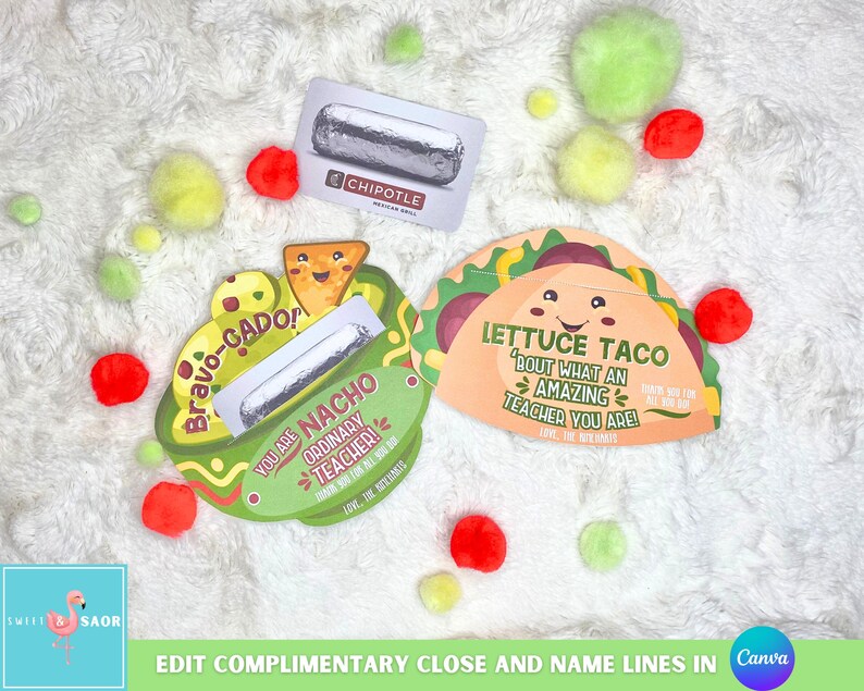Taco Gift Card Holder, Printable Teacher Appreciation Gift Card Holder ...
