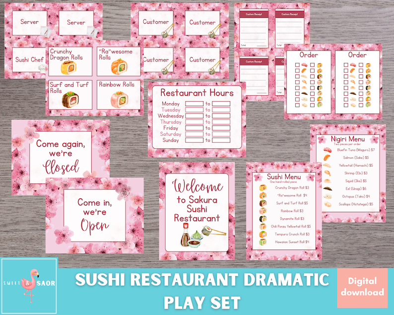 Sushi Restaurant Dramatic Play Set: Printable Pretend Play (PDF ...