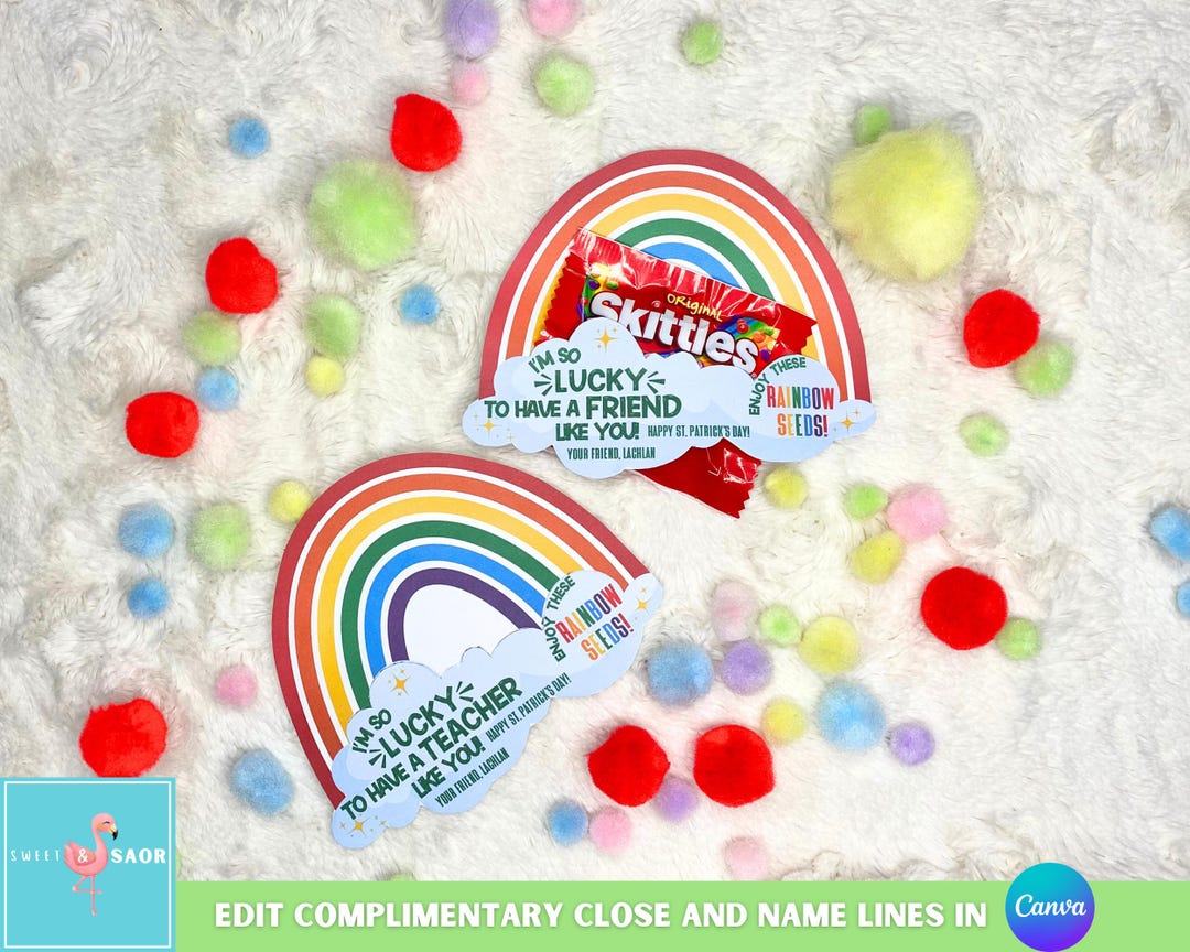 Printable St Patricks Day Candy Holder, Rainbow Seeds Gift for Kids and ...