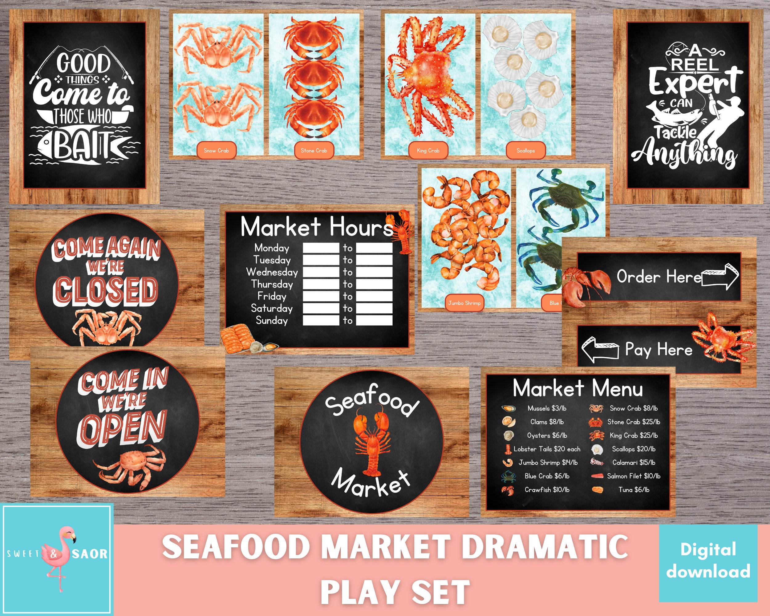 Seafood Market Dramatic Play Set: Printable Pretend Play (PDF Download ...