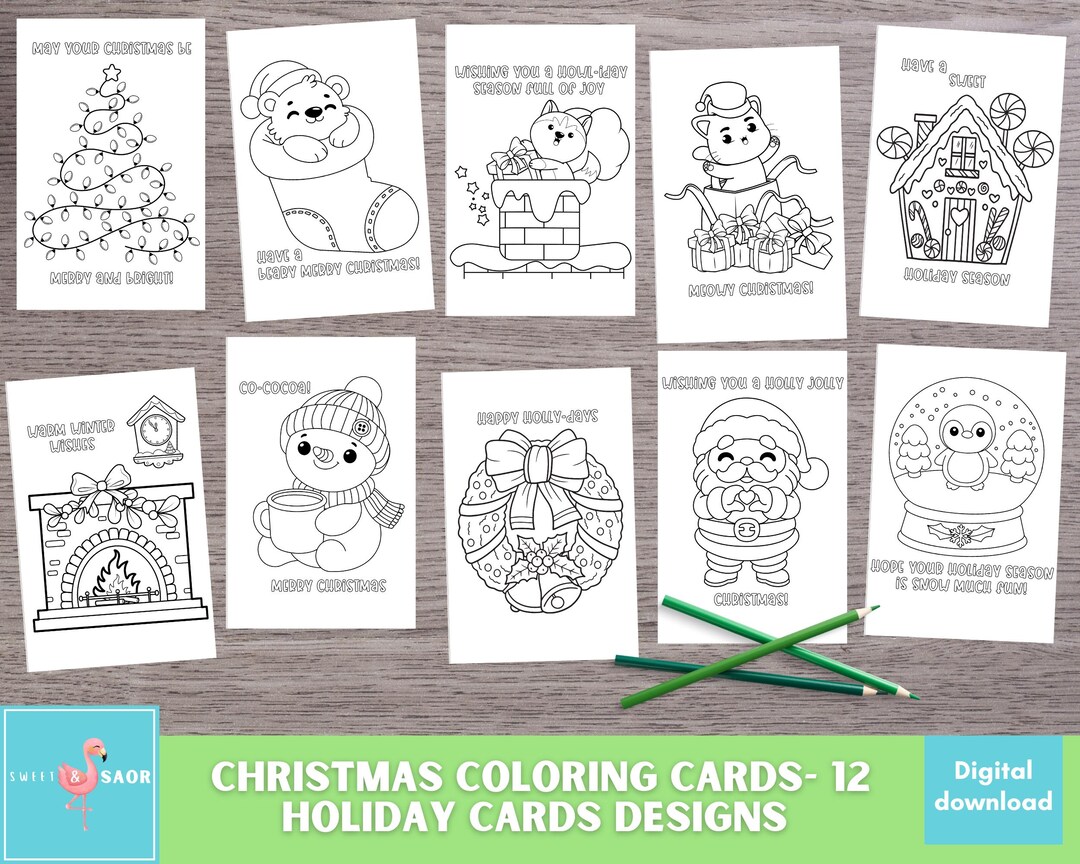 Christmas Coloring Cards: Printable Holiday Craft Activity (PDF ...