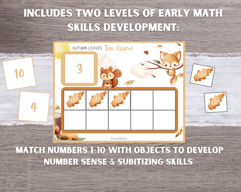 Autumn Leaves Ten Frame: Preschool Math Activity (PDF Download) - Etsy