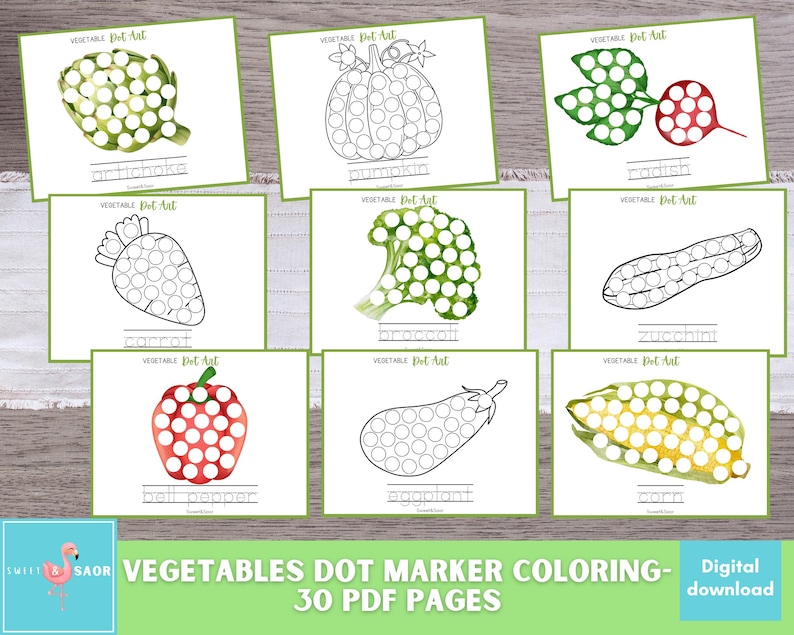 Vegetables Do-a-dot Marker Printable, Dot Marker Coloring Pages for ...