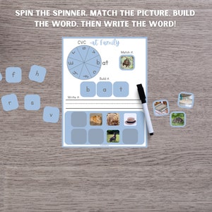 AT Word Family Printable, CVC Word Worksheet, Short A Sound Reading ...