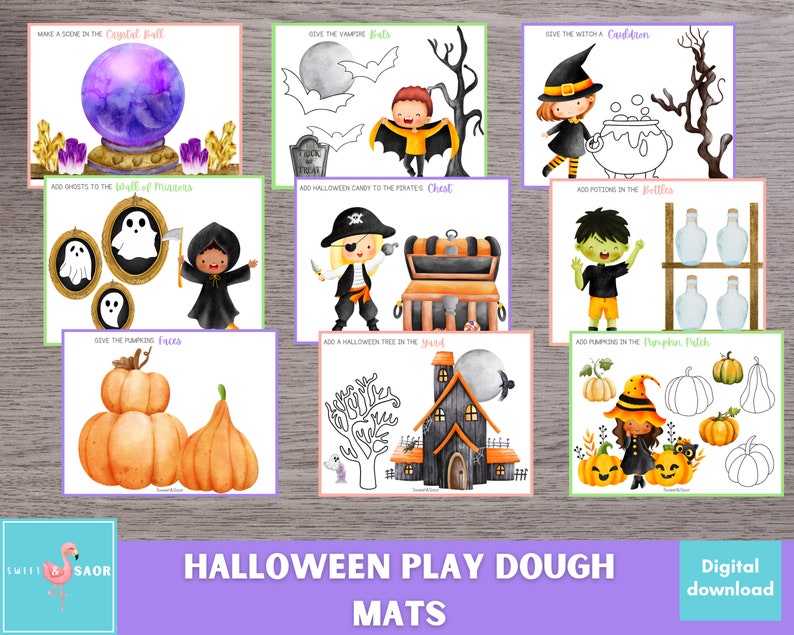 Halloween Play Dough Mats, Printable Fall Play Dough Mats, Halloween ...