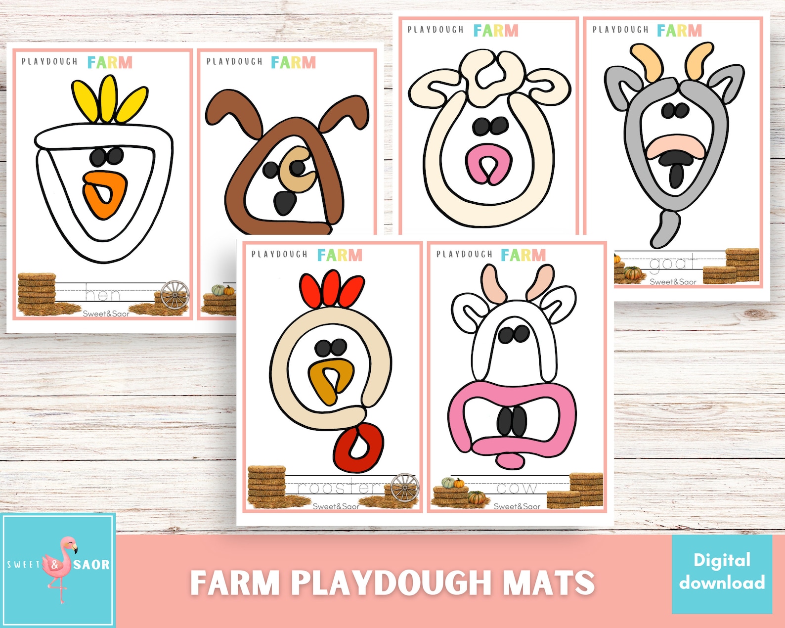 Farm Animal Play Doh Mats, Playdough Mats, Printable Play Doh Toddler ...