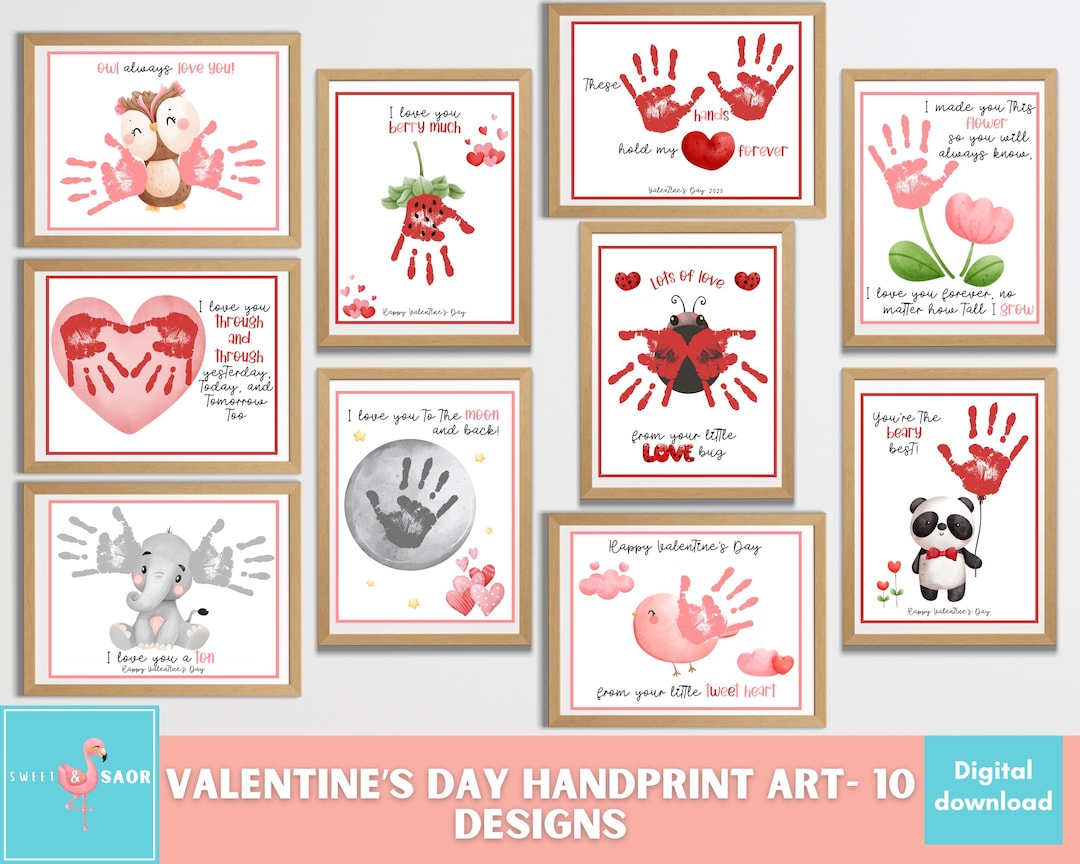 Kids Valentines Day Activities, Printable Handprint Craft Art Keepsakes ...