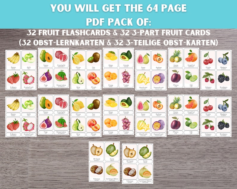 GERMAN Flashcards Bundle, Bilingual Nomenclature Cards, German English ...