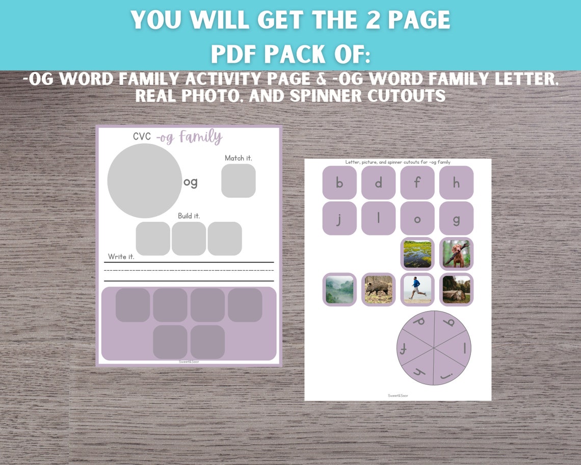 CVC Word Family -og Printable, Homeschool and Kindergarten Phonics ...