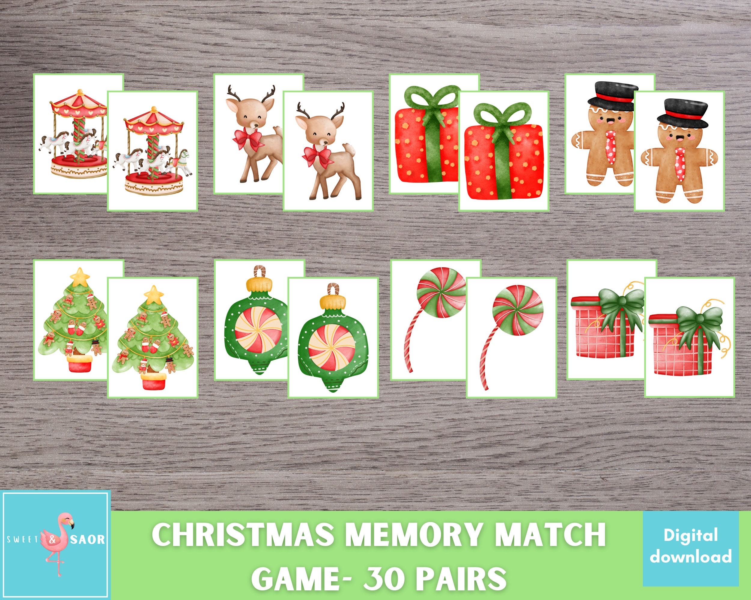 Christmas Memory Match Game: Holiday Printable (digital Download) - Etsy