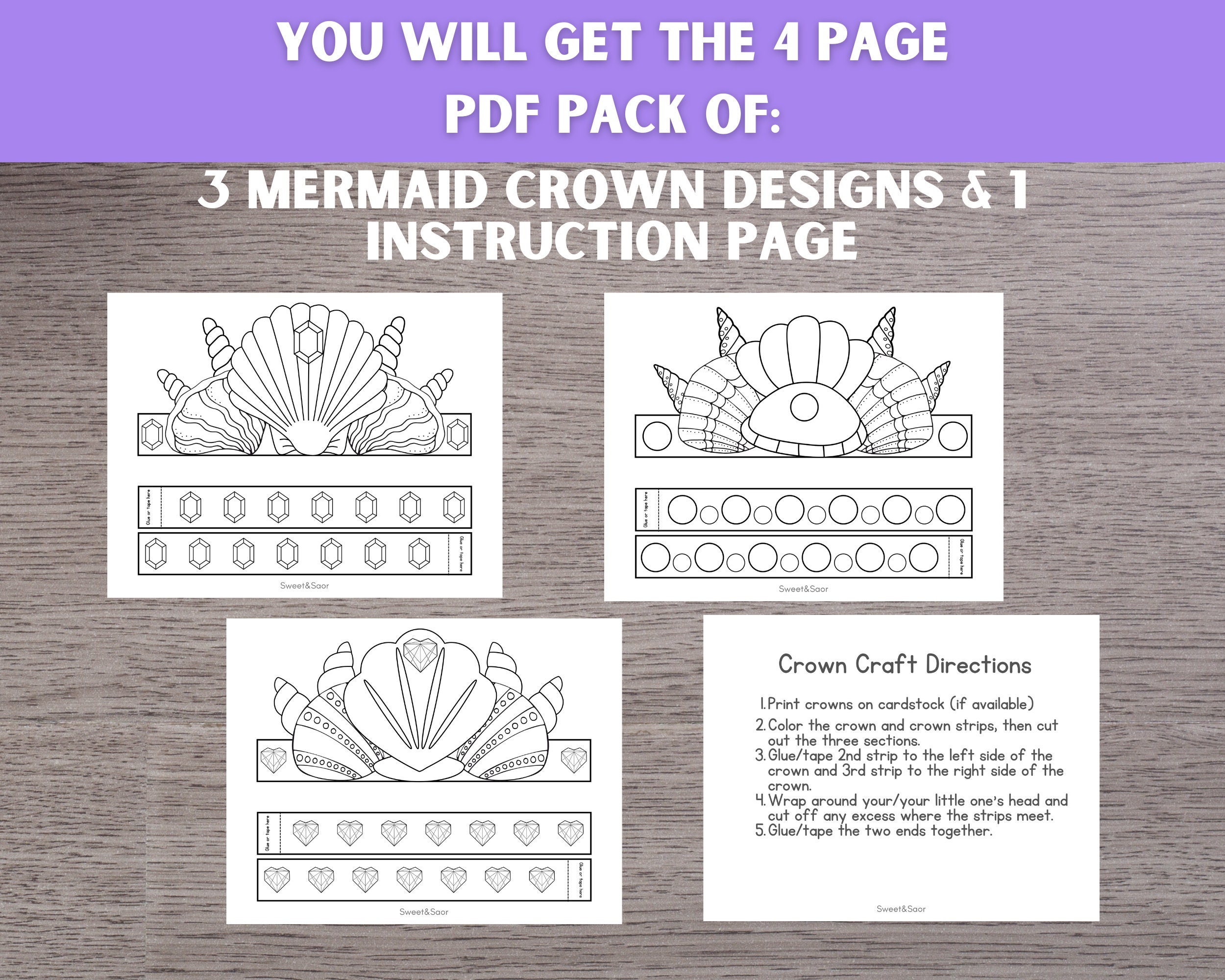 Mermaid Paper Crown Craft, Paper Hat Coloring, Printable Kids Craft ...