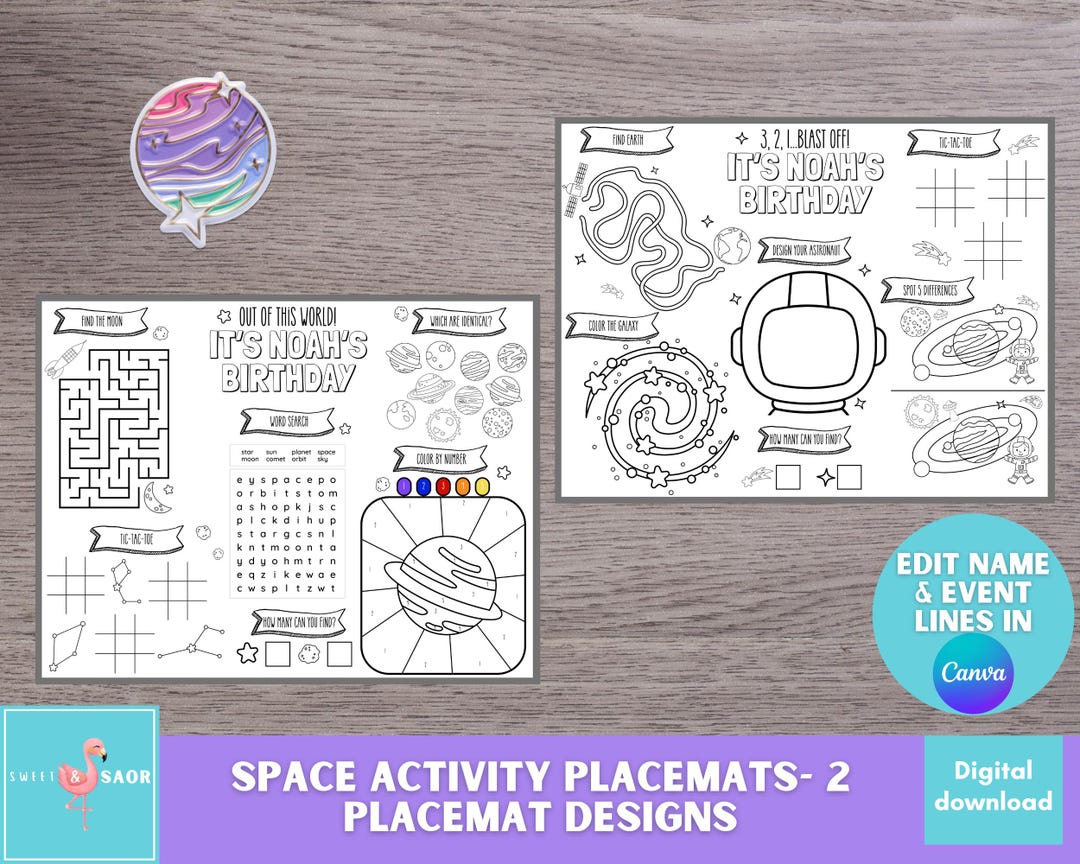 Editable Outer Space Activity Placemat, Printable Space Birthday Party ...