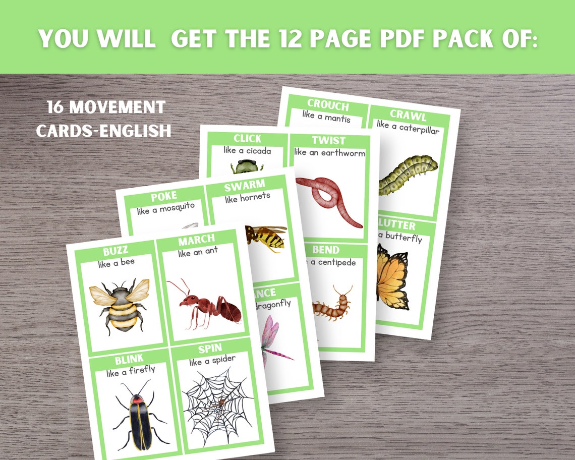 Insect Movement Cards: Multilingual Kids Action Activity (digital ...