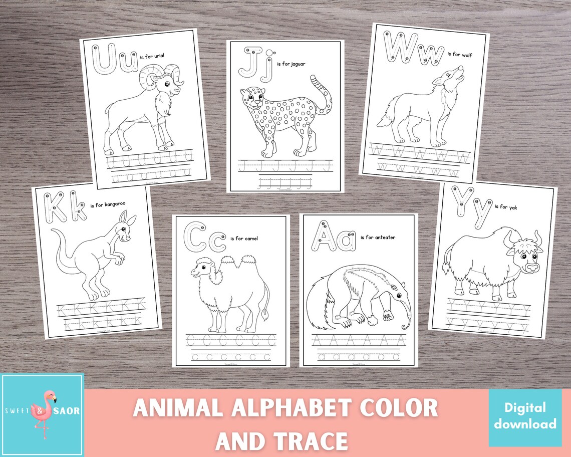 Alphabet Coloring Pages, ABC Tracing Practice, Animal Coloring Pages ...