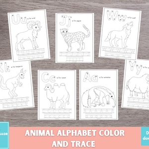 Alphabet Coloring Pages, ABC Tracing Practice, Animal Coloring Pages ...