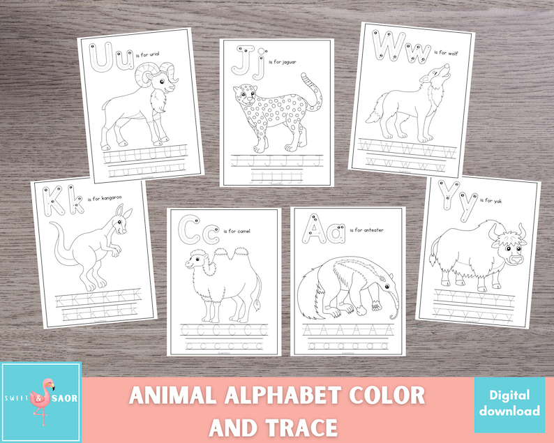 Alphabet Coloring Pages, ABC Tracing Practice, Animal Coloring Pages ...