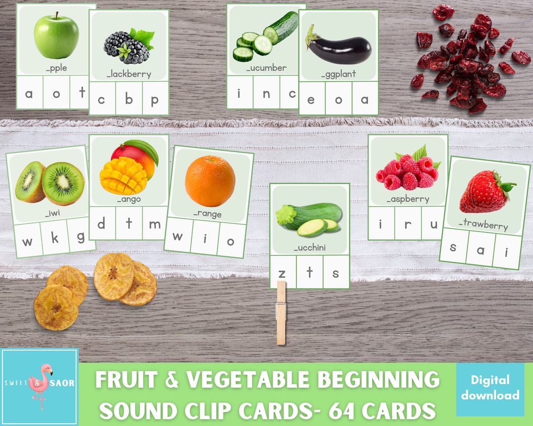 Fruit & Vegetable Beginning Sound Clip Cards: Preschool Phonics (PDF ...