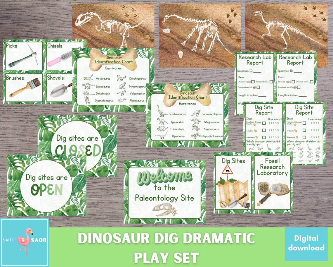 Dinosaur Dig Dramatic Play Set: Printable Paleontology Pretend Play ...
