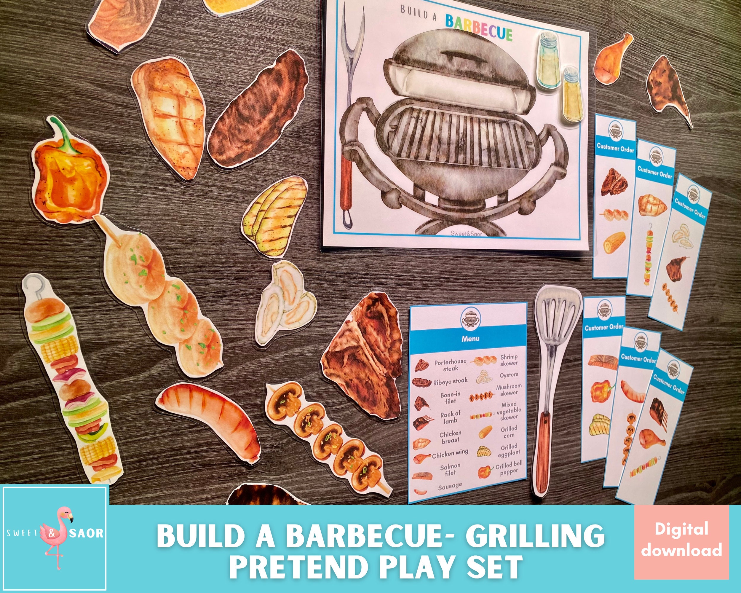 Pretend Play BBQ Grill Set: Printable Barbecue Dramatic Play (digital ...