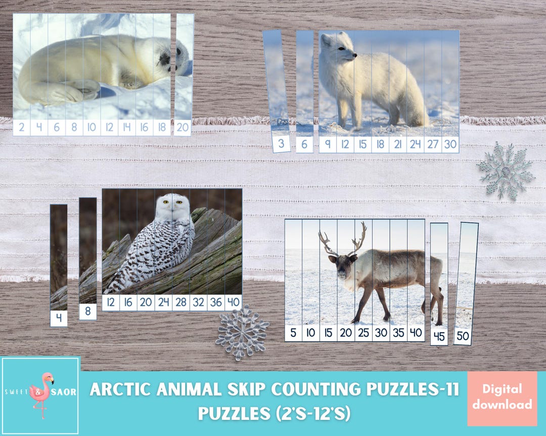 Polar Animal Skip Counting Puzzles, Number Sequence by 2s 5s 10s ...