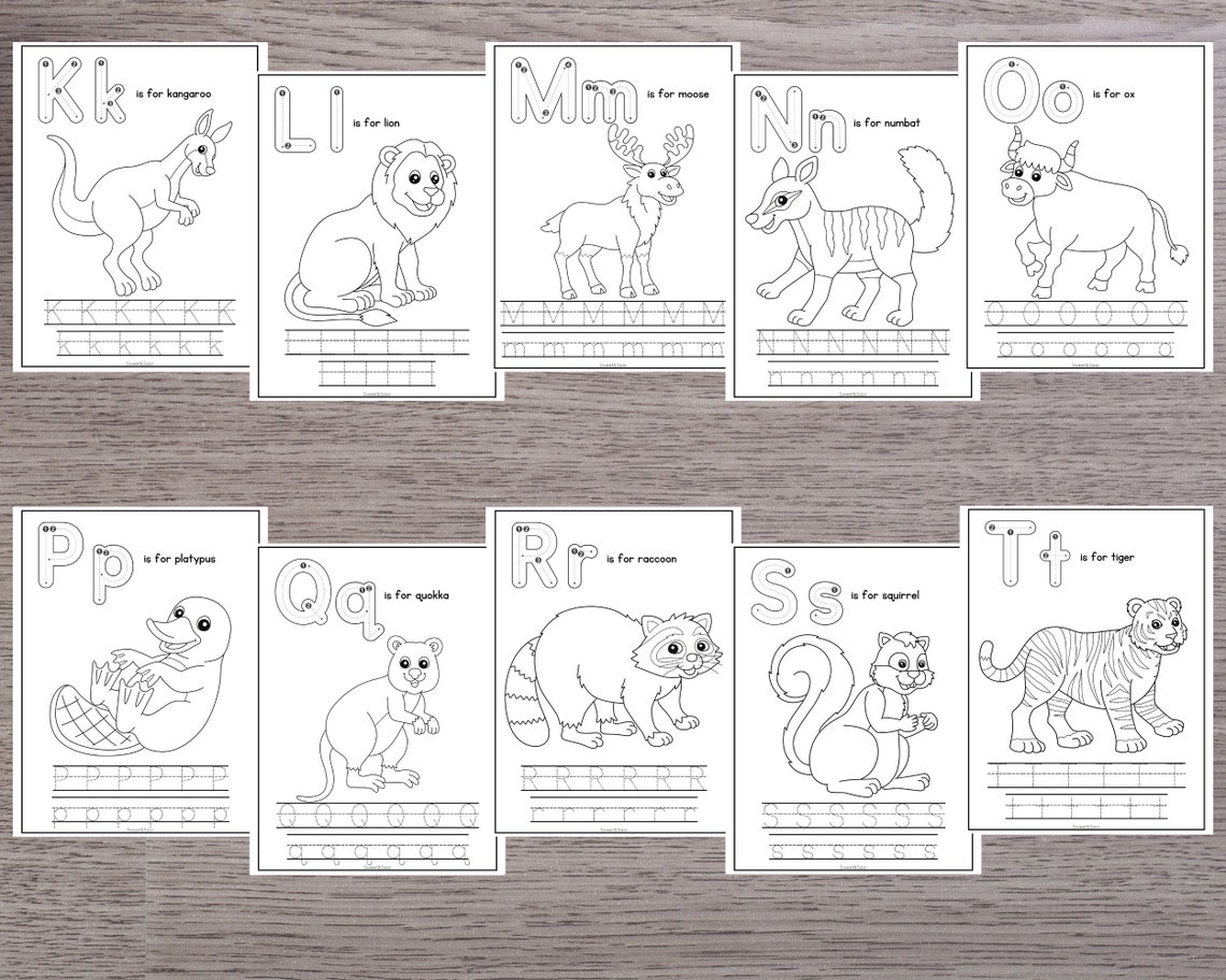 Alphabet Coloring Pages, ABC Tracing Practice, Animal Coloring Pages ...