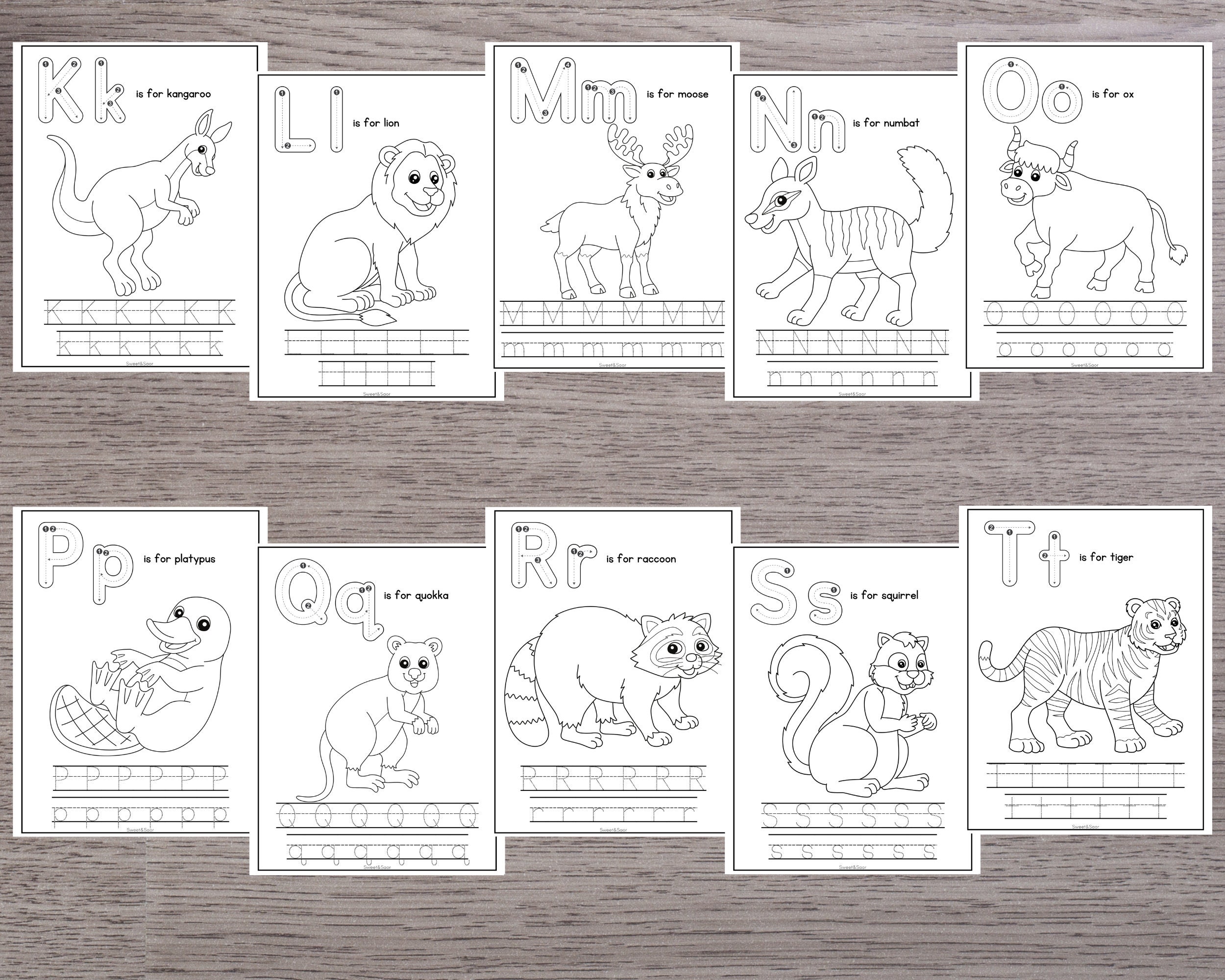 Alphabet Coloring Pages, ABC Tracing Practice, Animal Coloring Pages ...