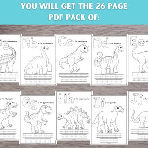 Dinosaur Alphabet Coloring Pages: Letter Tracing Worksheets (digital ...