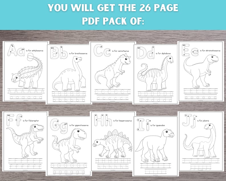 Dinosaur Coloring and Alphabet Letter Tracing Worksheets, Preschool ...