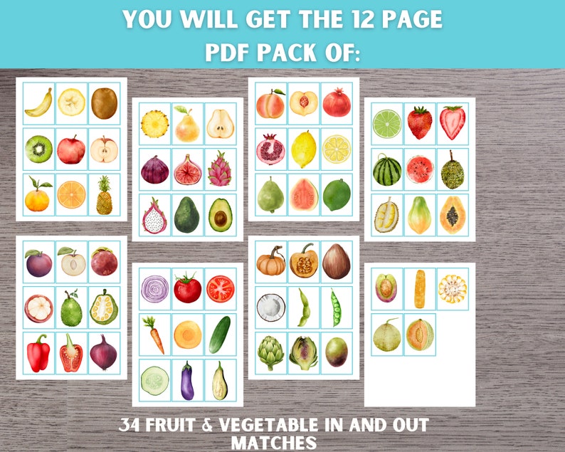 Fruit & Vegetable Slices Matching Game: Preschool Printable Activity ...