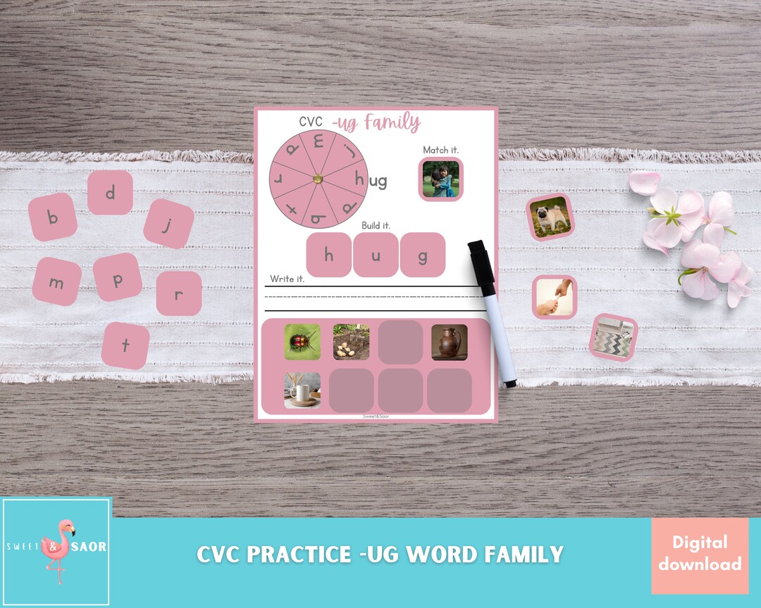 UG Word Family Printable, CVC Word Builder, Short U Sound Reading Game ...