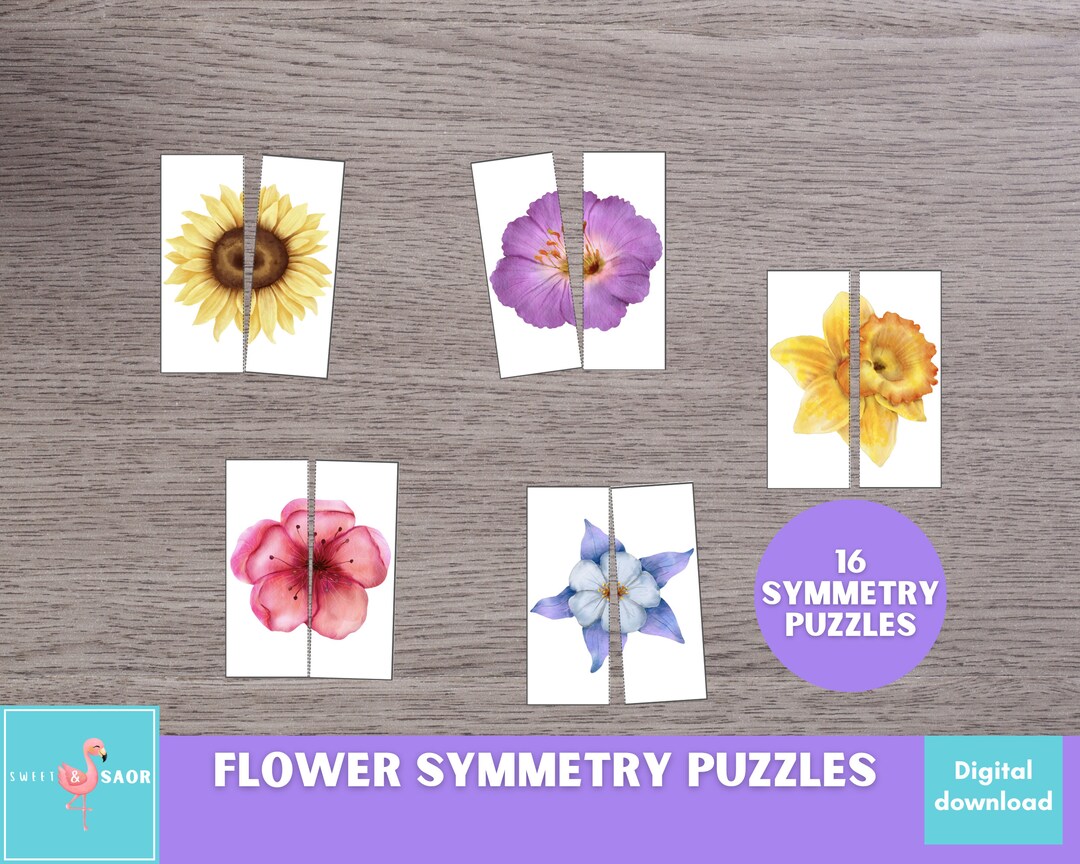 Flowers Symmetry Puzzles, Montessori Inspired Printable, Matching ...