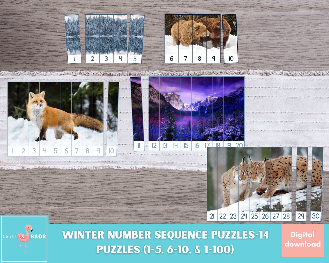Winter Number Sequence Puzzles, Montessori Preschool Printable Math ...