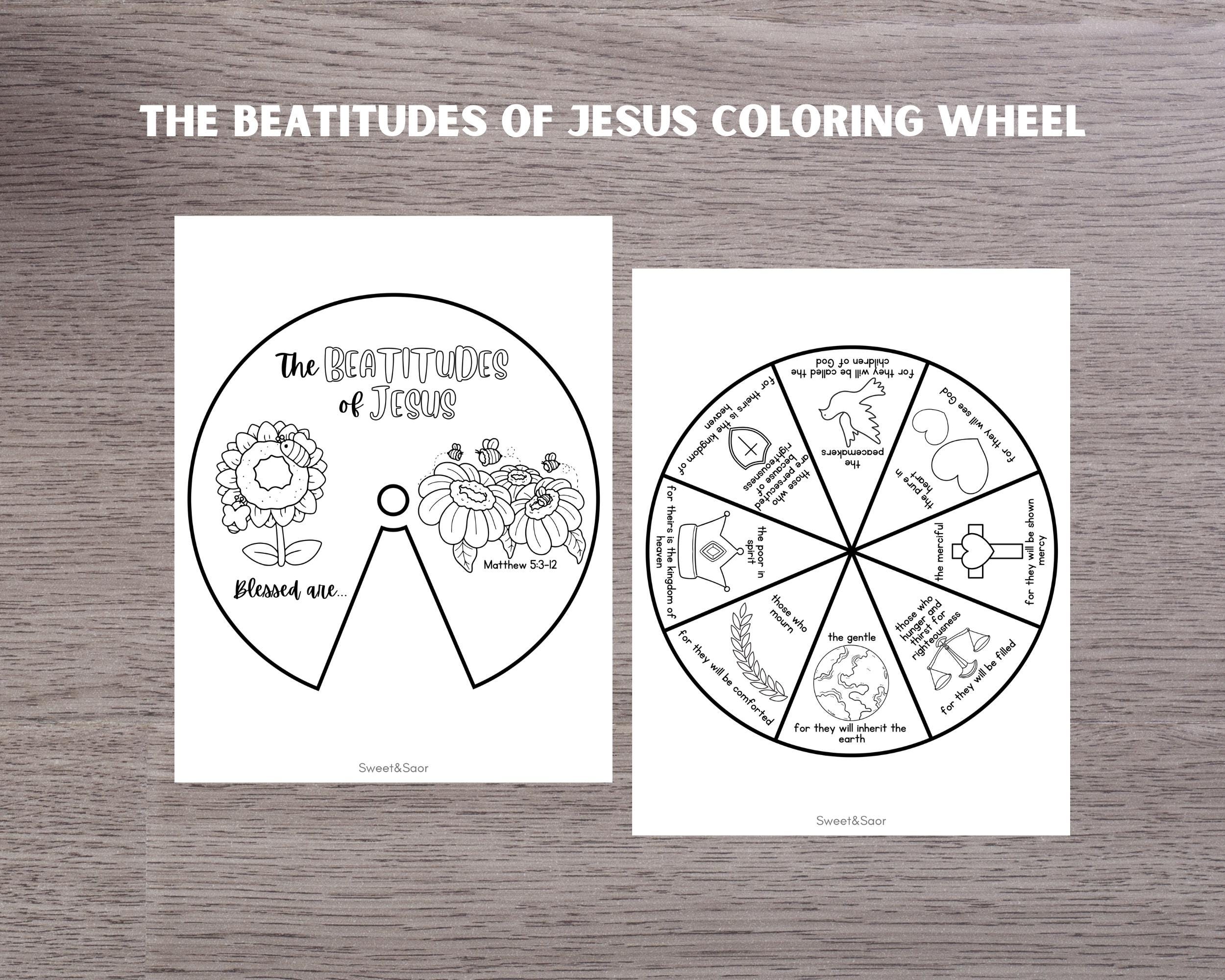Beatitudes Coloring Wheel: Kids Printable Bible Verse Activity (PDF ...