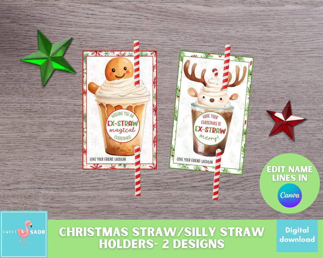 Printable Christmas Silly Straw Holder: Classroom Gift Tag (digital ...