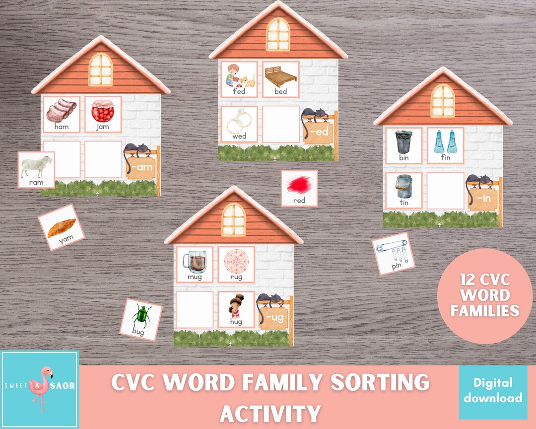 CVC Word Family Houses: Phonics & Rhyming Activity (PDF) - Etsy