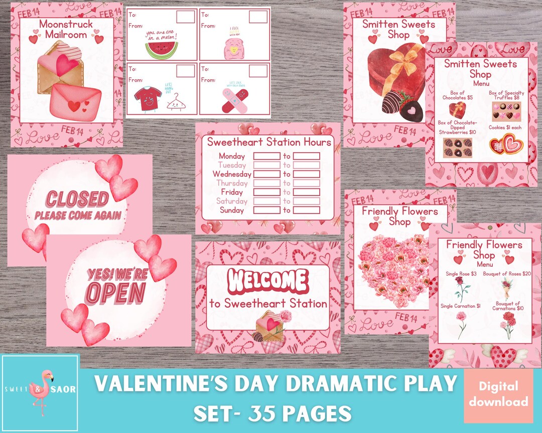Valentine's Day Cafe Dramatic Play Set: Printable Pretend Play (PDF ...