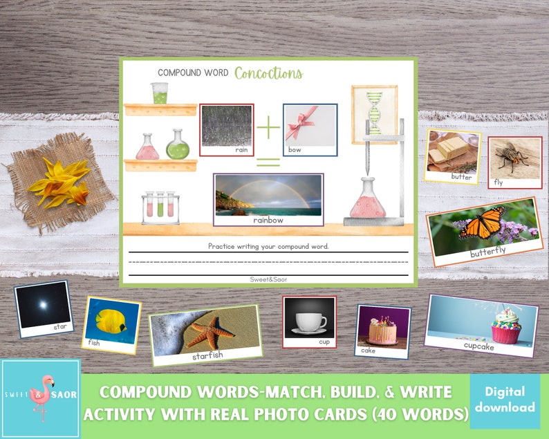 Compound Words Picture and Word Card Matching Printable, Kids Writing ...