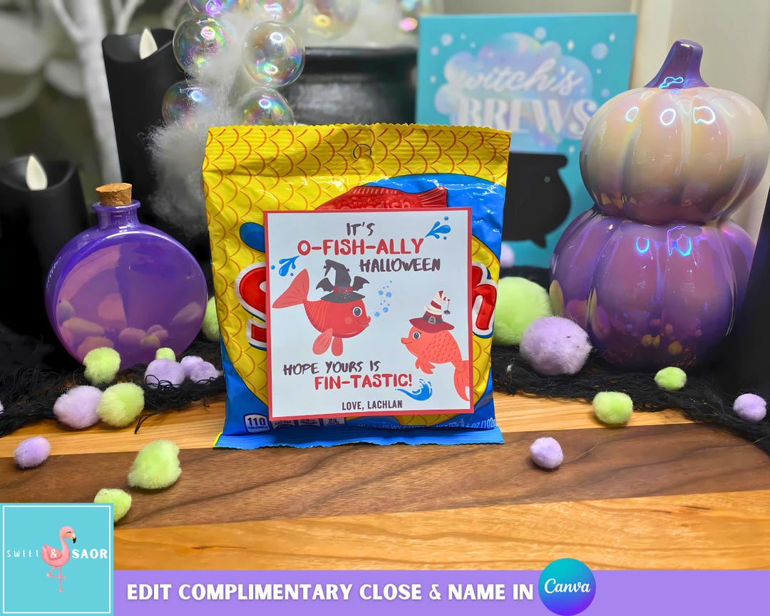 Printable Halloween Candy Tag: Personalized Gummy Fish Treat Label (PDF ...