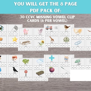 CCVC Words Missing Vowel Clip Cards, Blue Series Reading Printable ...