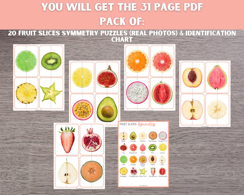 Nature Symmetry Puzzles, Printable Flower Matching Cards, Fruits Slices ...