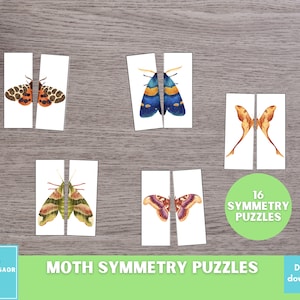 Moths Symmetry Puzzles, Montessori Inspired Printable, Matching ...