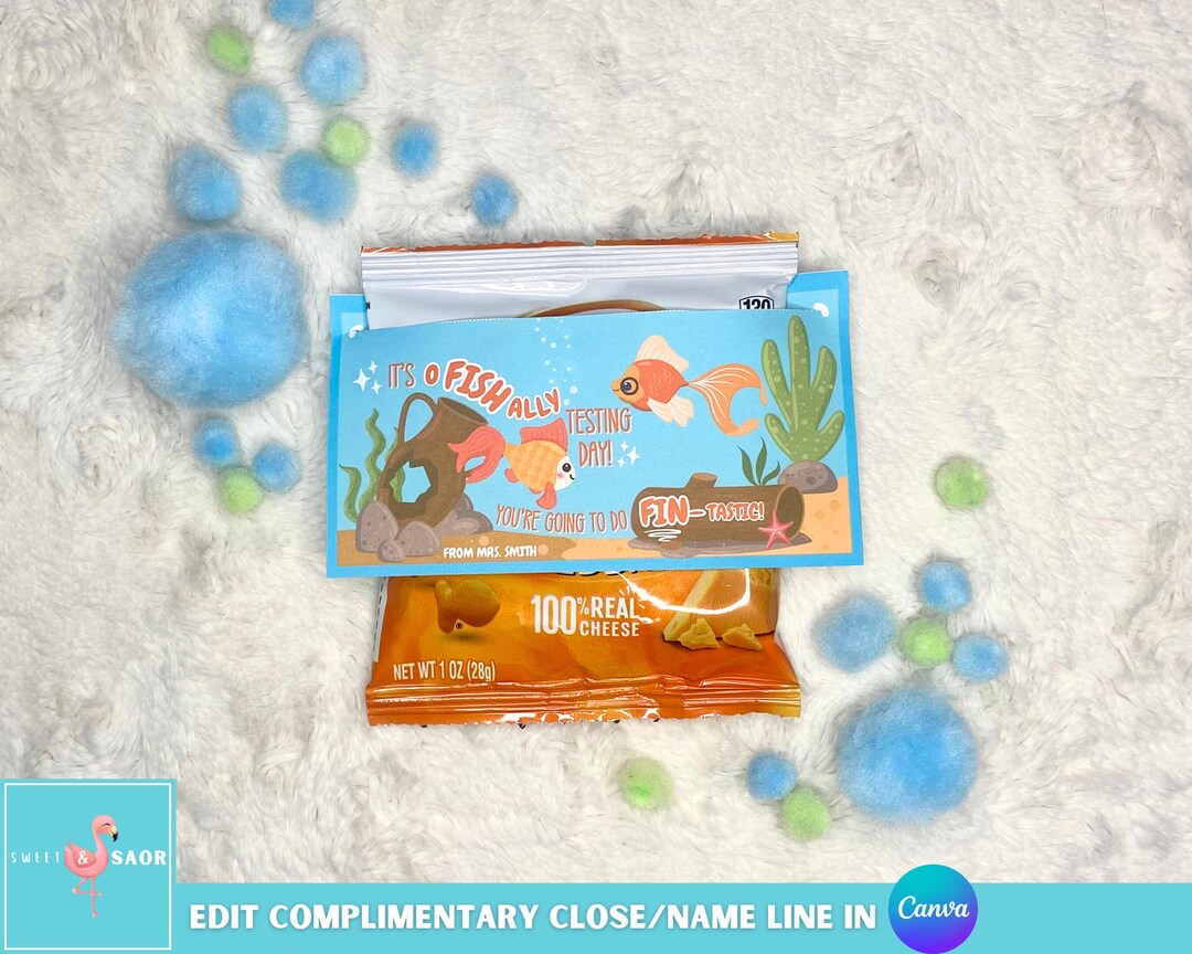 Printable Testing Day Snack Tag for Students, Fish Crackers Good Luck ...